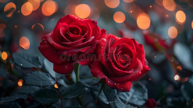 Beautiful Red Roses with Dew Drops - Generative AI Stock Illustration ...