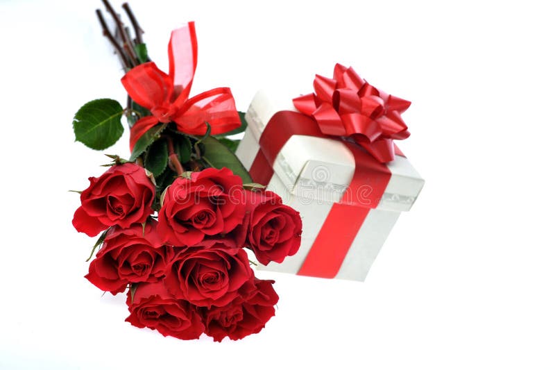 Beautiful Red Roses and Present Stock Photo - Image of beauty, present ...