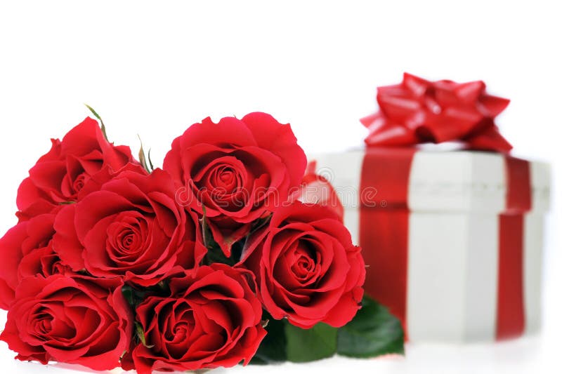 Beautiful Red Roses and Present Stock Photo - Image of paper, package ...