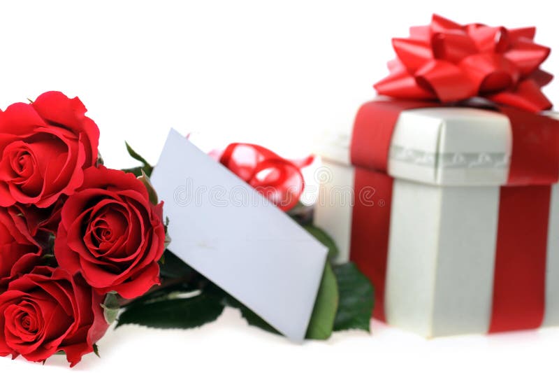 Beautiful Red Roses and Present Stock Photo - Image of luck ...