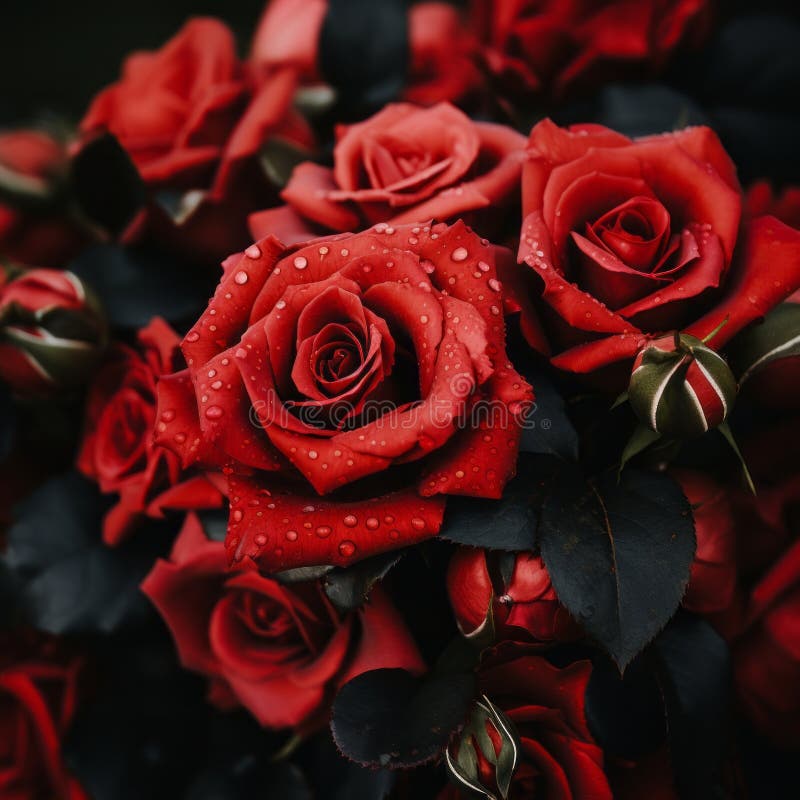Beautiful Red Roses with Water Droplets Stock Illustration ...