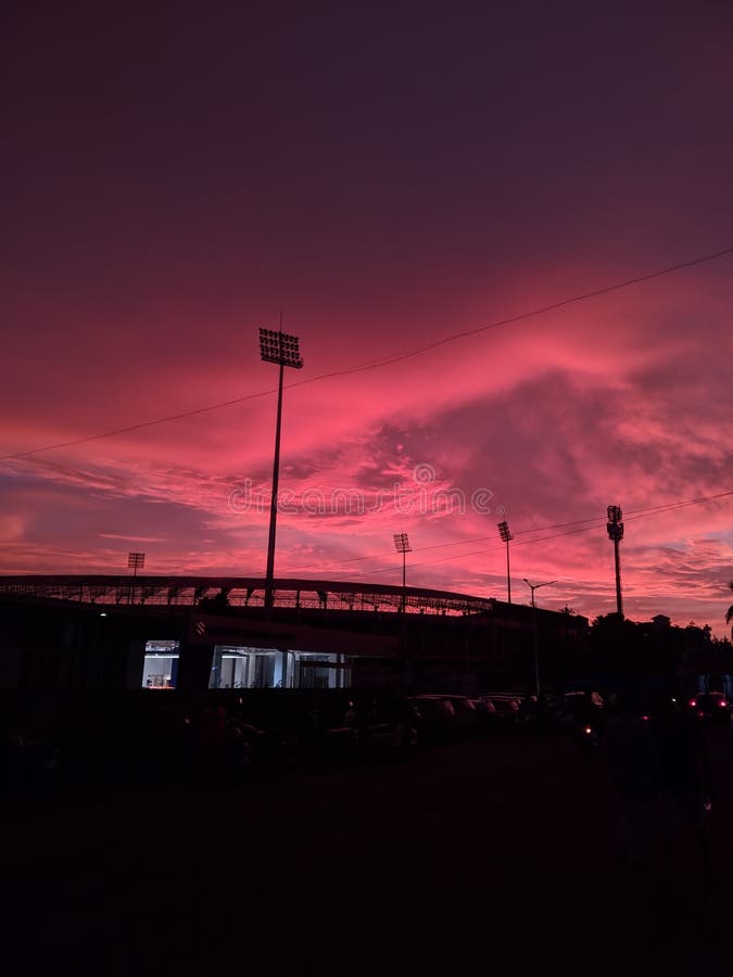 Beautiful Red Sky Over a Stadium in Goa. Stock Image - Image of stadium ...