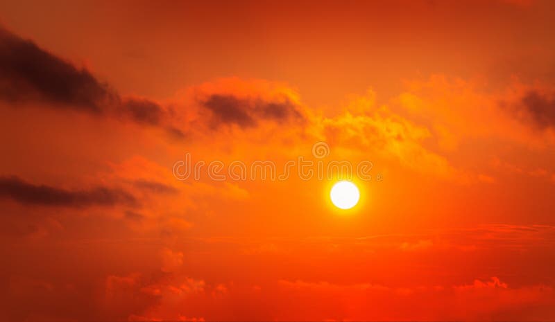 Red Sky with Sun and Clouds Stock Image - Image of nature, background ...