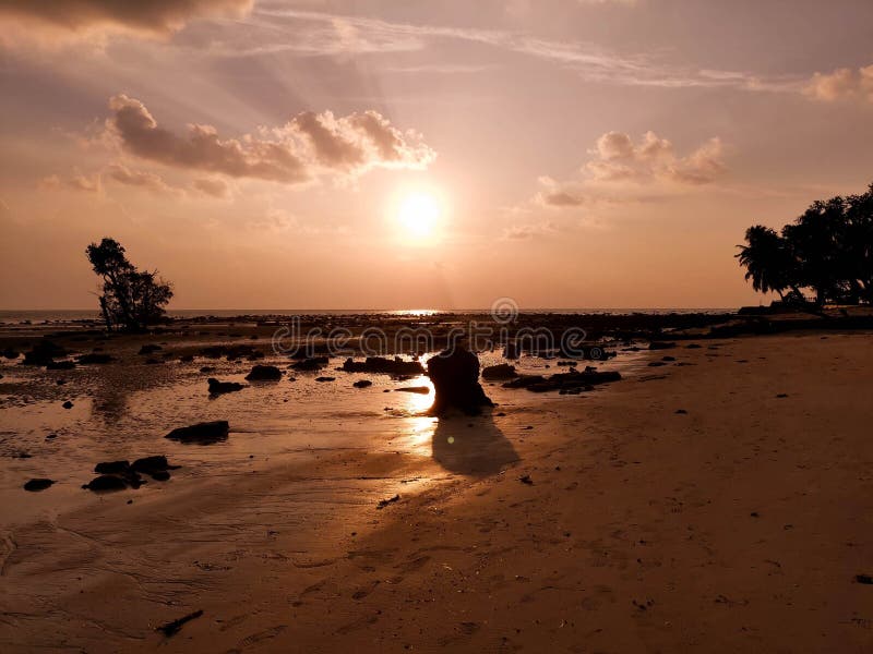 Beautiful Red Sunset at Beach Stock Image - Image of beautiful, beach ...