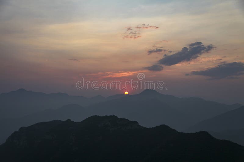 Beautiful Red Sunset and Black Mountain Shadow Stock Photo - Image of ...
