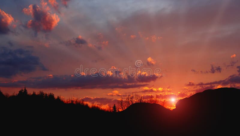 Beautiful red sunset stock image. Image of mountain, evening - 38356449