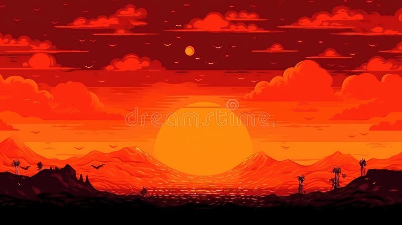 A Beautiful Red Touched Sunset Illustration, Wallpaper Style, Ai ...