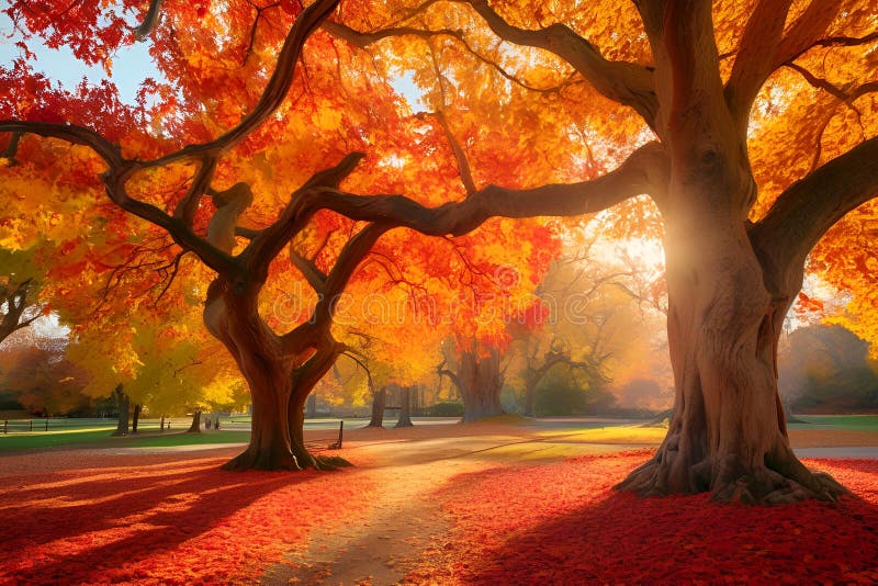 Beautiful Red Trees on a Fresh Morning in the Forest Spring. Stock ...