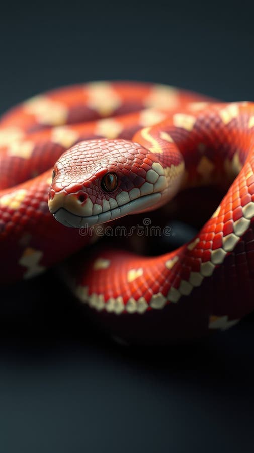 Beautiful Red and White Snake Resting on a Black Surface in a Studio ...