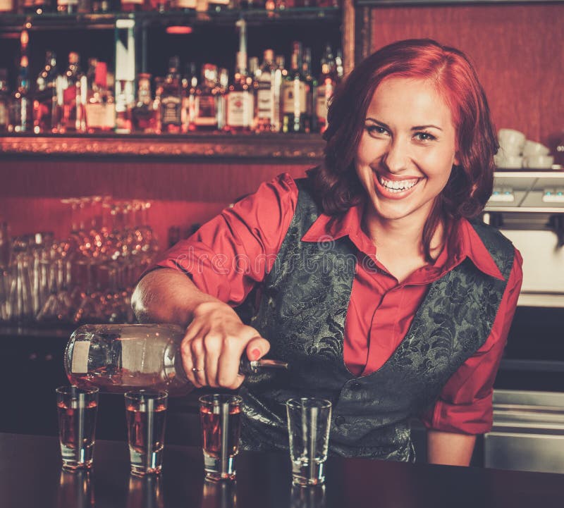 Beautiful redhead barmaid stock image. Image of cheerful - 49409855