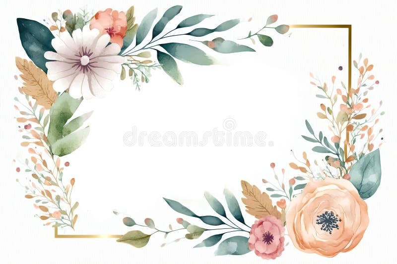 Rectangle Flowers Border in Watercolor Style - Generative AI Stock ...