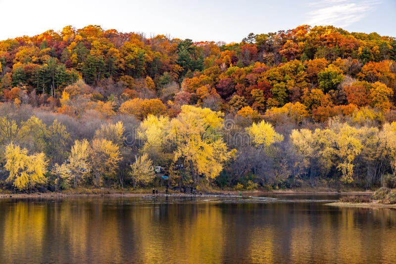 Beautiful Reflection of Fall Colors on St.Croix River Stock Photo ...