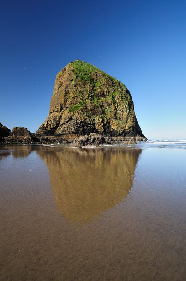 Haystack Rock Under Starry Night Sky Along Oregon Coast Stock Image ...