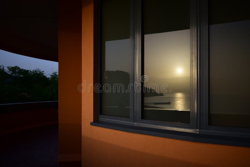Seascape Reflected in the Window Glass. Stock Photo - Image of ...