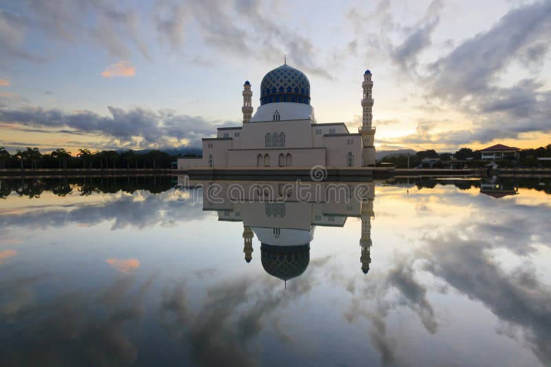 Beautiful Reflection of Sunrise and Mosque at Sabah, Borneo Stock Image ...