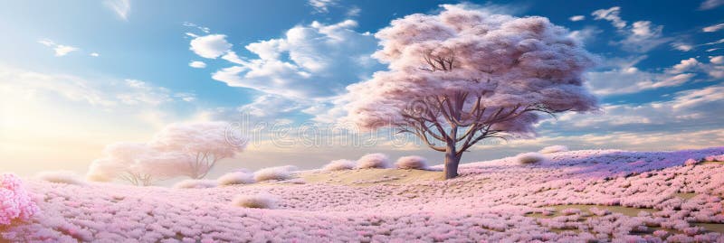 Beautiful Relief Fields with Flowering Trees in Spring . Generative AI ...