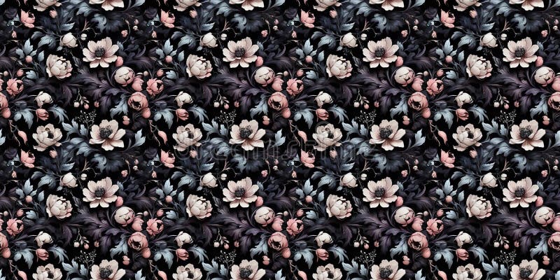 Beautiful Repeatable Seamless Pattern Painterly Gothic Flowers Gothcore ...