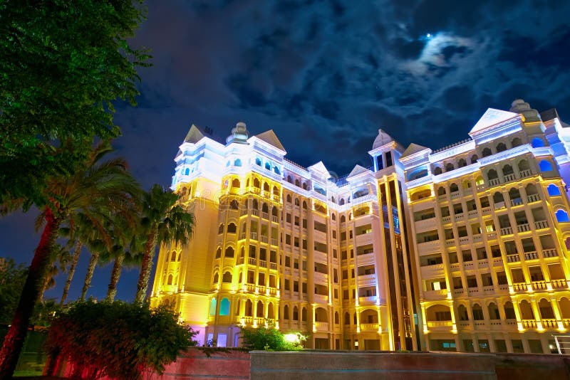Beautiful Resort Pool at Night Stock Image - Image of hotel, mansion ...
