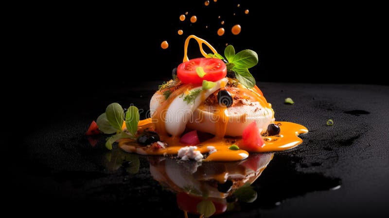 Beautiful Restaurant Food on a Black Background. Generative AI, Stock ...