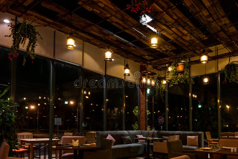 Beautiful Restaurant Interior Design with Beautiful Lighting Editorial ...