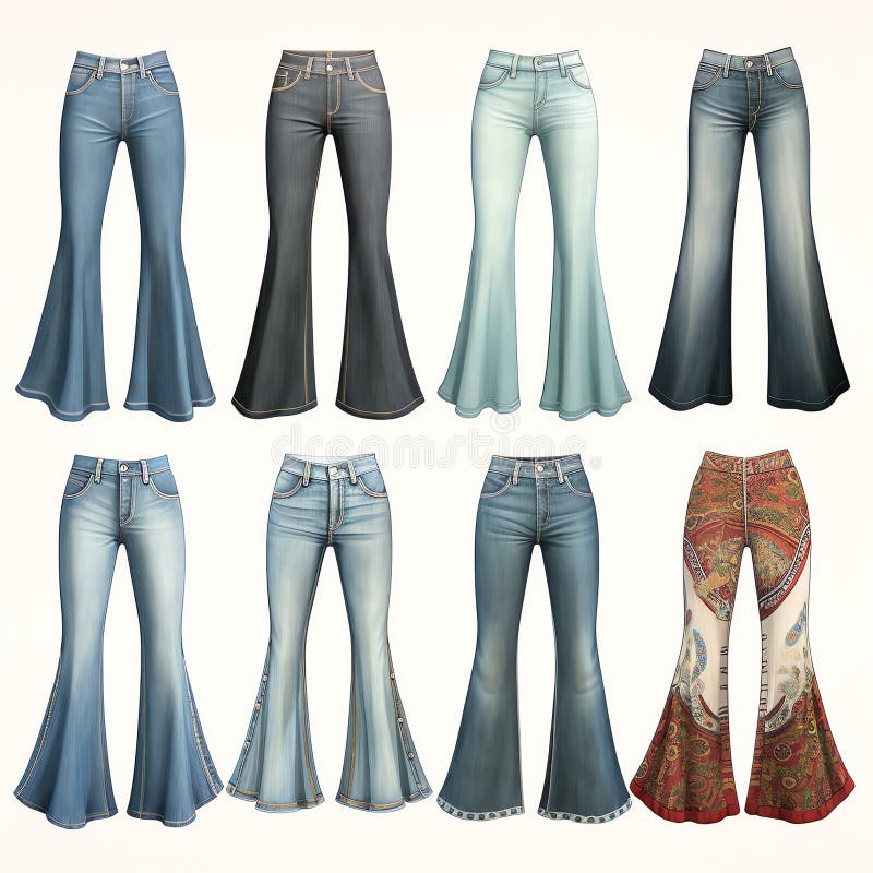 Beautiful Retro Bell-bottom Jeans Clipart Illustration Stock ...