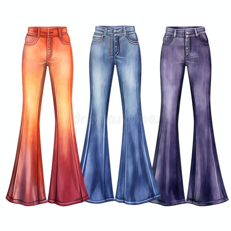 Beautiful Retro Bell-bottom Jeans Clipart Illustration Stock ...