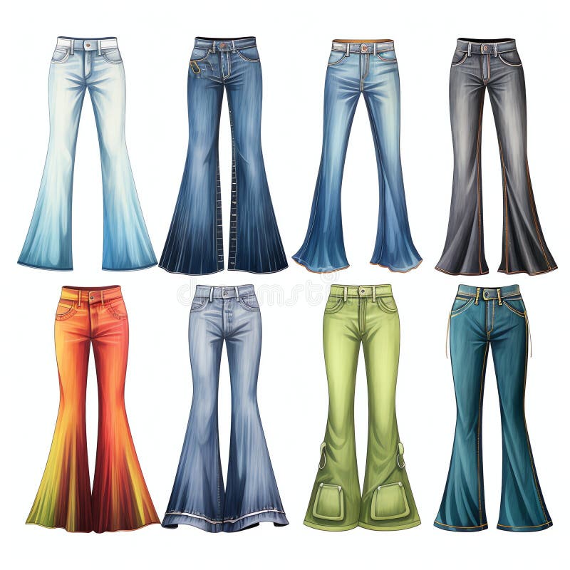 Beautiful Retro Bell-bottom Jeans Clipart Illustration Stock ...