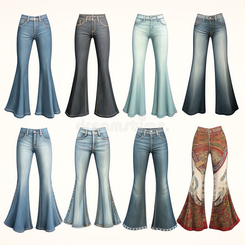Beautiful Retro Bell-bottom Jeans Clipart Illustration Stock ...