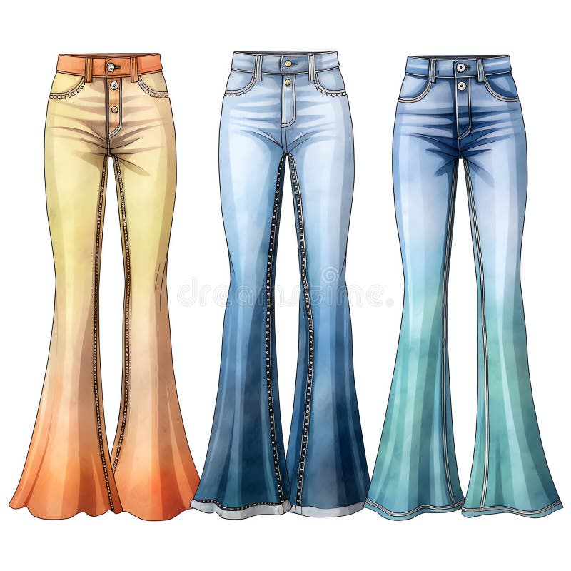 Beautiful Retro Bell-bottom Jeans Clipart Illustration Stock ...