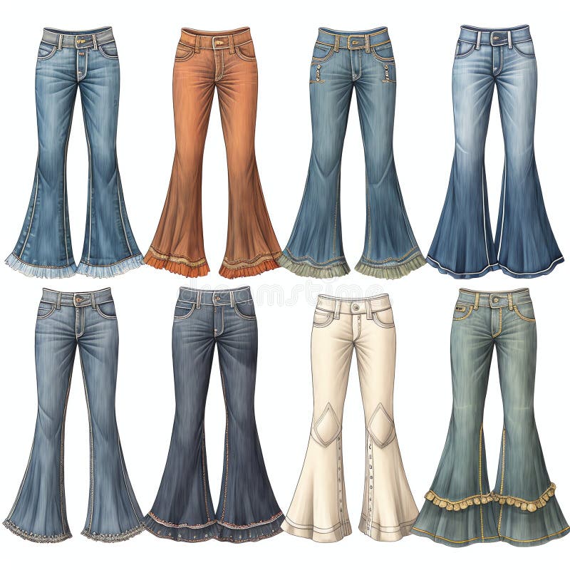 Beautiful Retro Bell-bottom Jeans Clipart Illustration Stock ...
