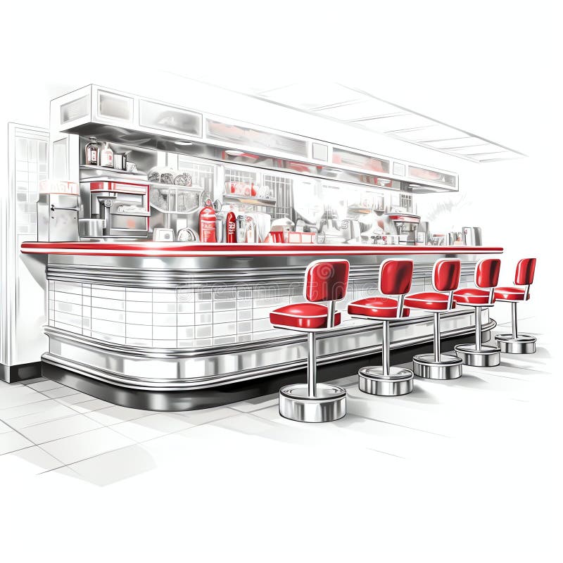 Beautiful Retro Diner Counter Clipart Illustration Stock Illustration ...