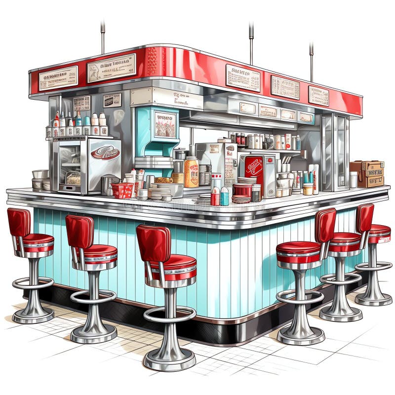 Beautiful Retro Diner Counter Clipart Illustration Stock Illustration ...