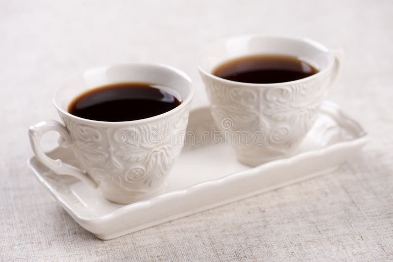 Beautiful Retro Pair of Coffee Cups, with Coffee Stock Photo - Image of ...