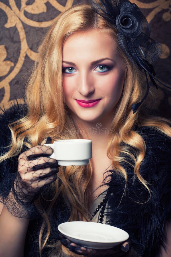 Beautiful retro woman stock image. Image of espresso - 41597937