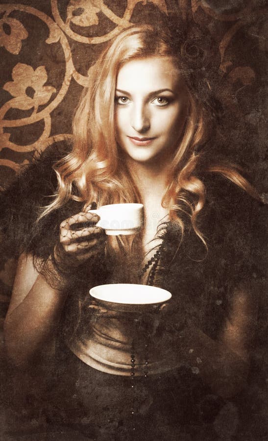 Beautiful retro woman stock image. Image of blondie, coffee - 41597957