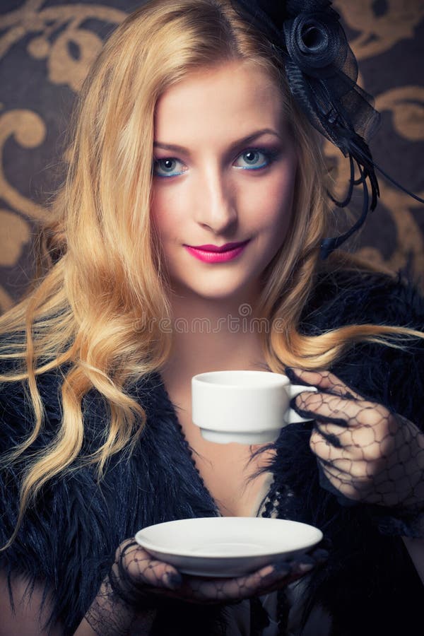 Beautiful retro woman stock photo. Image of adult, cafe - 41597996