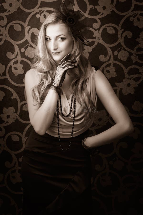 Beautiful retro woman stock image. Image of hair, feather - 42076873