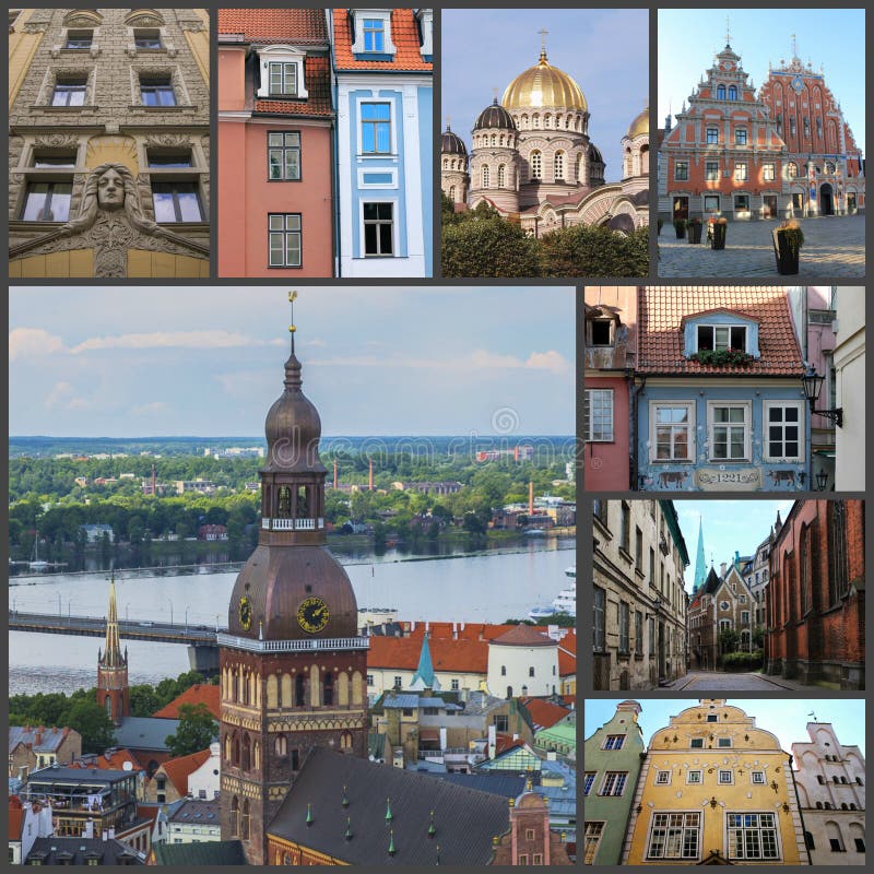 Beautiful Riga, Latvia, Views of the Old City, Collage Stock Image ...