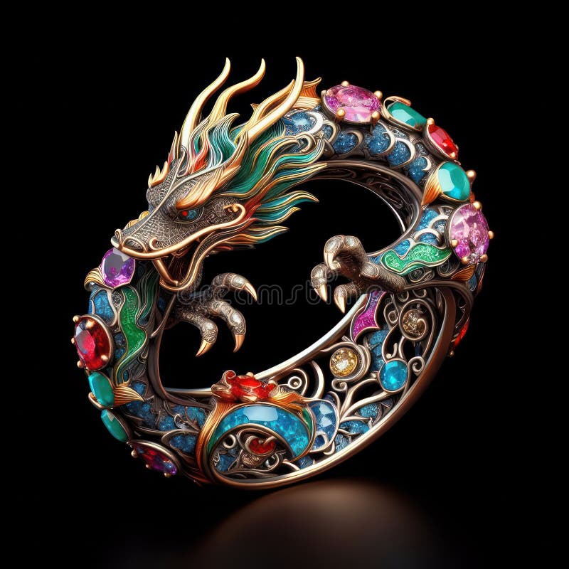 Beautiful Ring in the Shape of Dragon with Precious Stones, Gold and ...