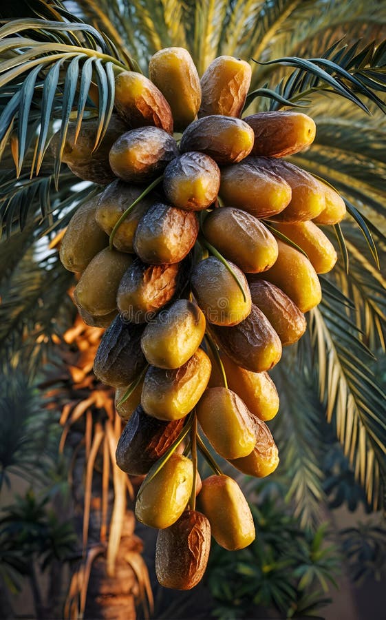 Beautiful Ripe Dates Hanging on Date Palm. Close Up Stock Illustration ...