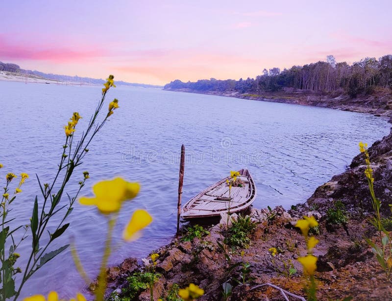 Beautiful Rive Landscapes. Boat in the River and Trees Stock Image ...