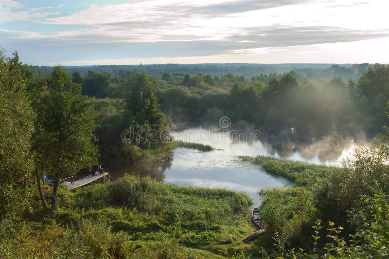 Beautiful River and Yellow Boat Stock Photo - Image of riverbank ...