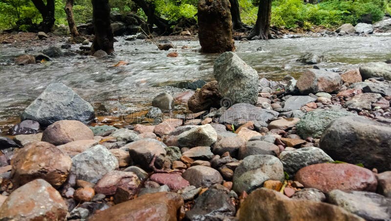 Beautiful River with Big Rocks Nature Wallpaper Stock Image - Image of ...