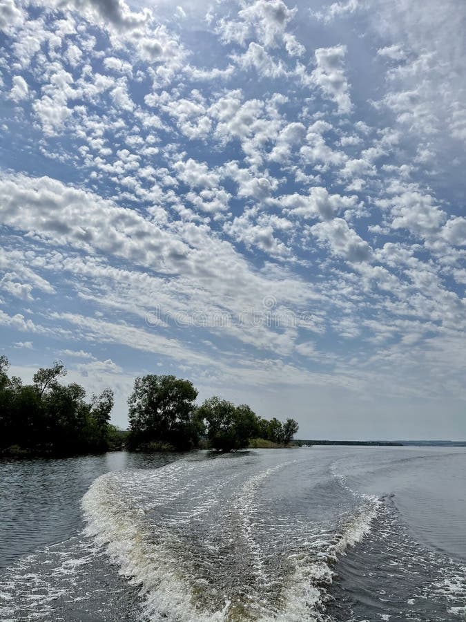 Beautiful River Landscape, Symmetrical Waves from a Boat Motor and the ...