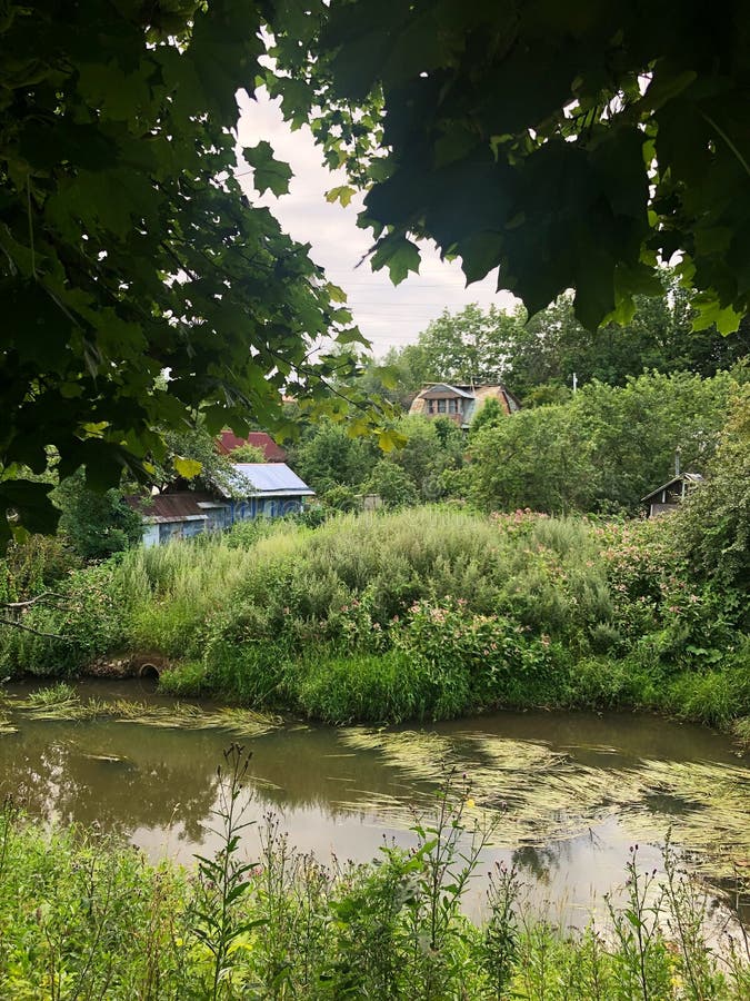Beautiful River Landscape and Trees in the Village Stock Photo - Image ...