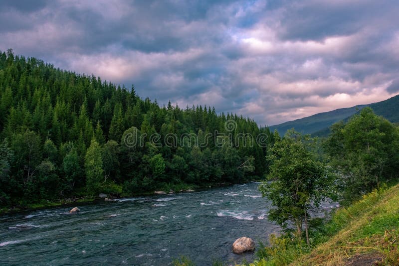 Beautiful River in Lapland Under the Midnight Sun, Norway Stock Photo ...