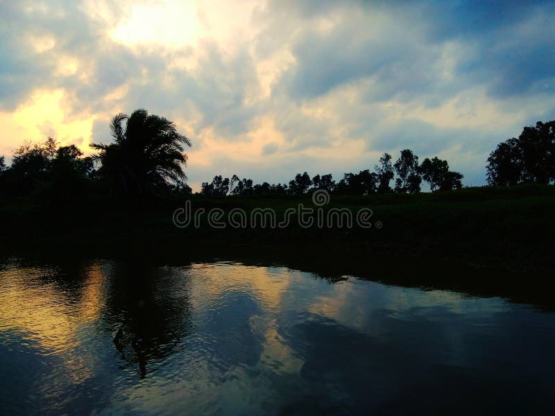 Beautiful River Side Sunset Landscape Image Stock Image - Image of ...