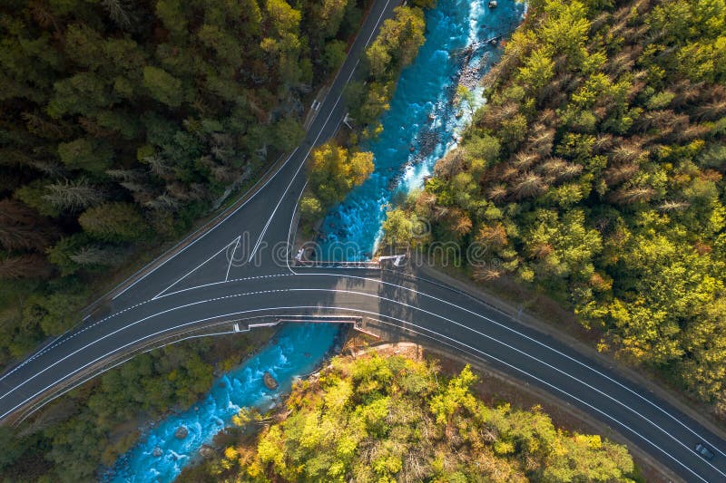 Beautiful Road Junction with a Bridge Over the River Stock Photo ...