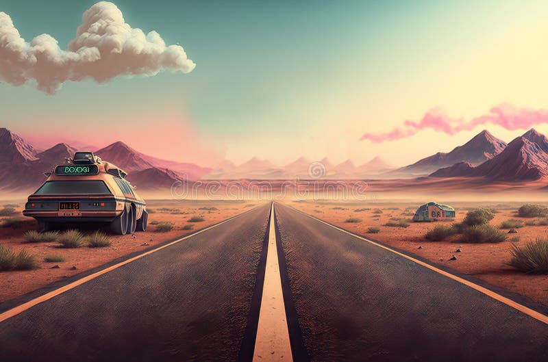 Beautiful Road Retro 80 Style Graphic Illustration Background Stock ...