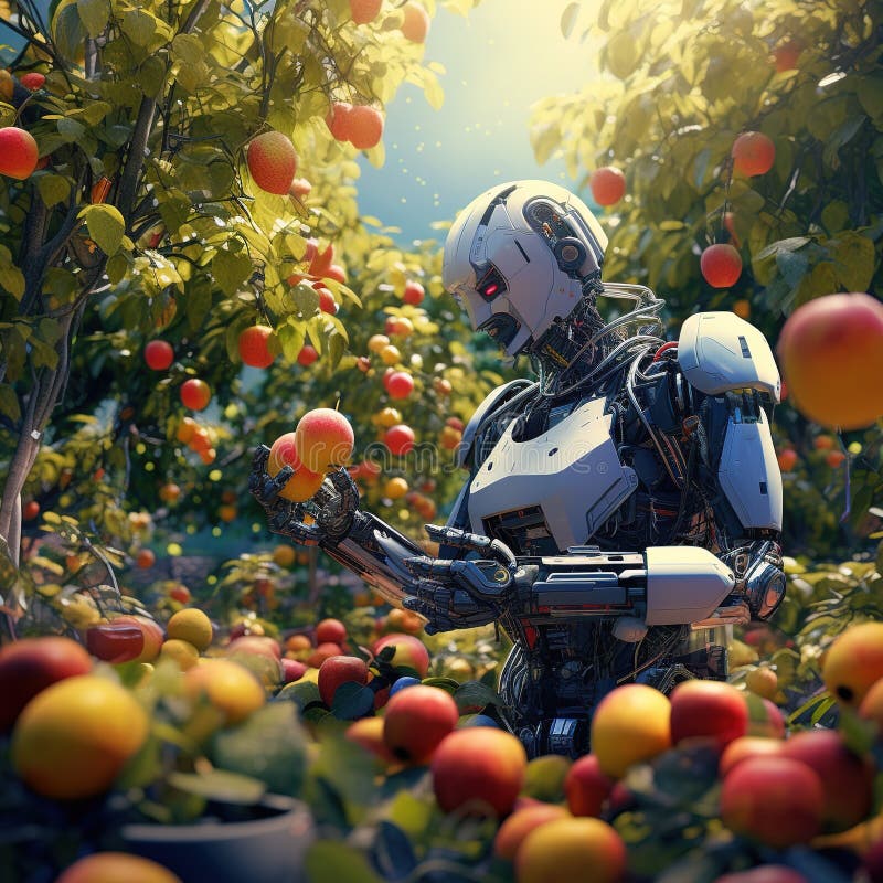 A Robot Picks Fruit in a Forest Surrounded by Fruit Trees Generative AI ...